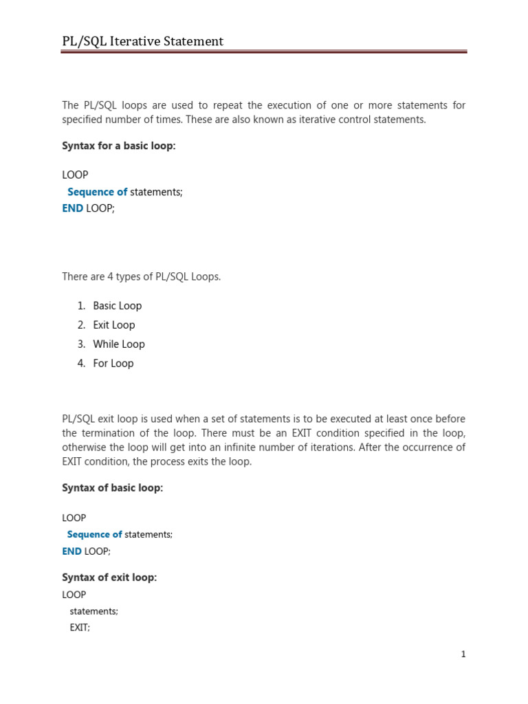 Unit 4 Iterative Statement | PDF | Control Flow | Pl/Sql