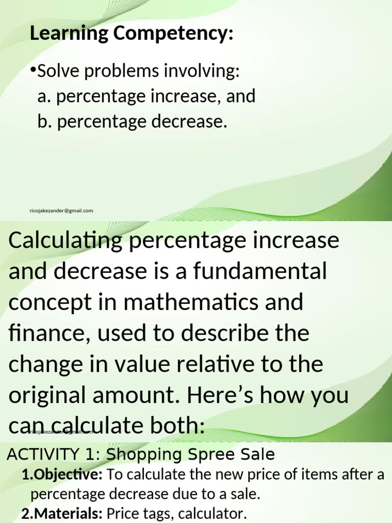 Math 7 q1 Percentage Increase-Decrease | PDF | Percentage | Mathematics