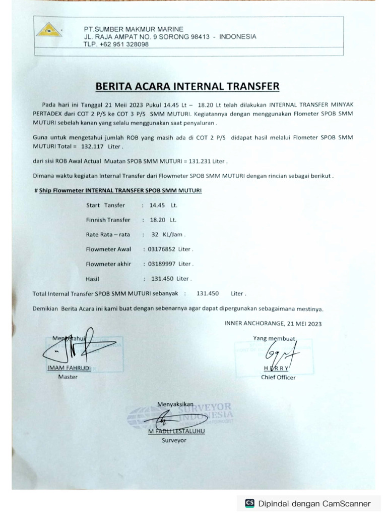 Berita Acara Internal Transfer 21 Mei 2023 | PDF