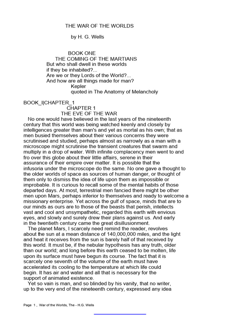 War of The Worlds - H.g.wells | PDF | Mars | The War Of The Worlds