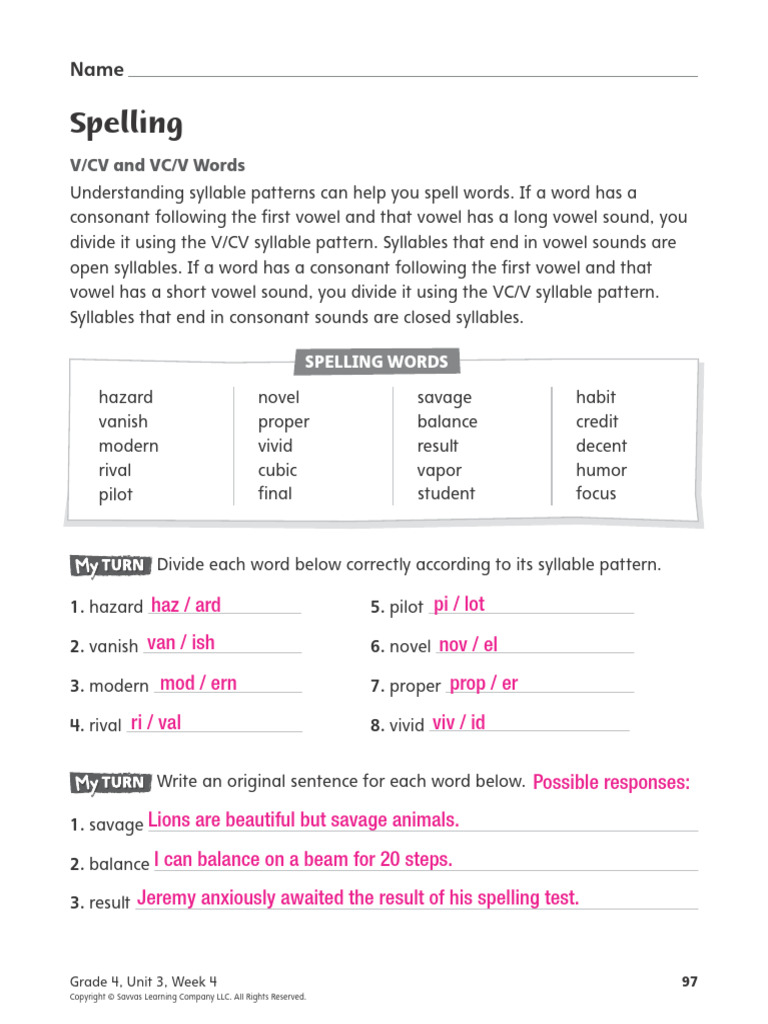 MV20 G4U3W4 Spelling Lessons AK Web | PDF