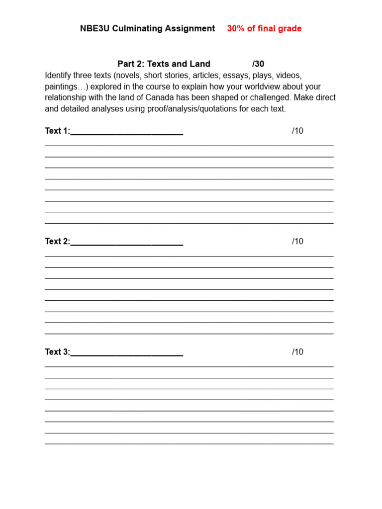 NBE3U Culminating PART 2 | PDF