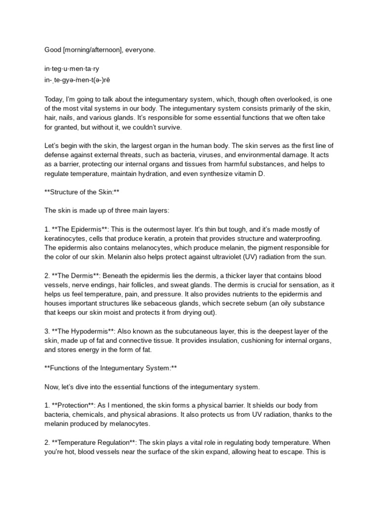 Integumentary system - Google Docs | PDF