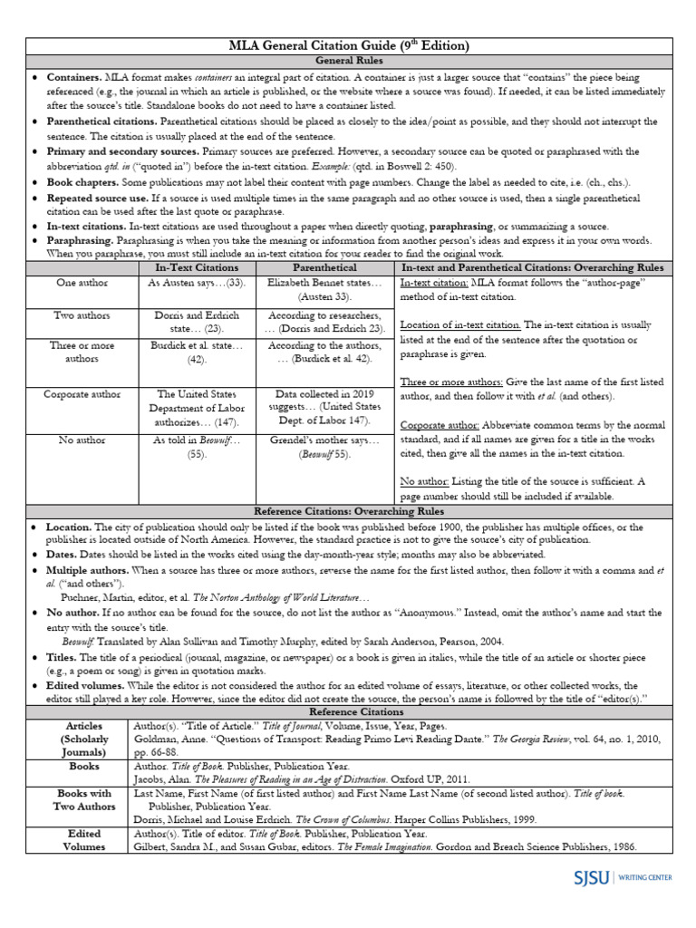 MLA Citation Guide-August 2022 | PDF | Citation | Written Communication