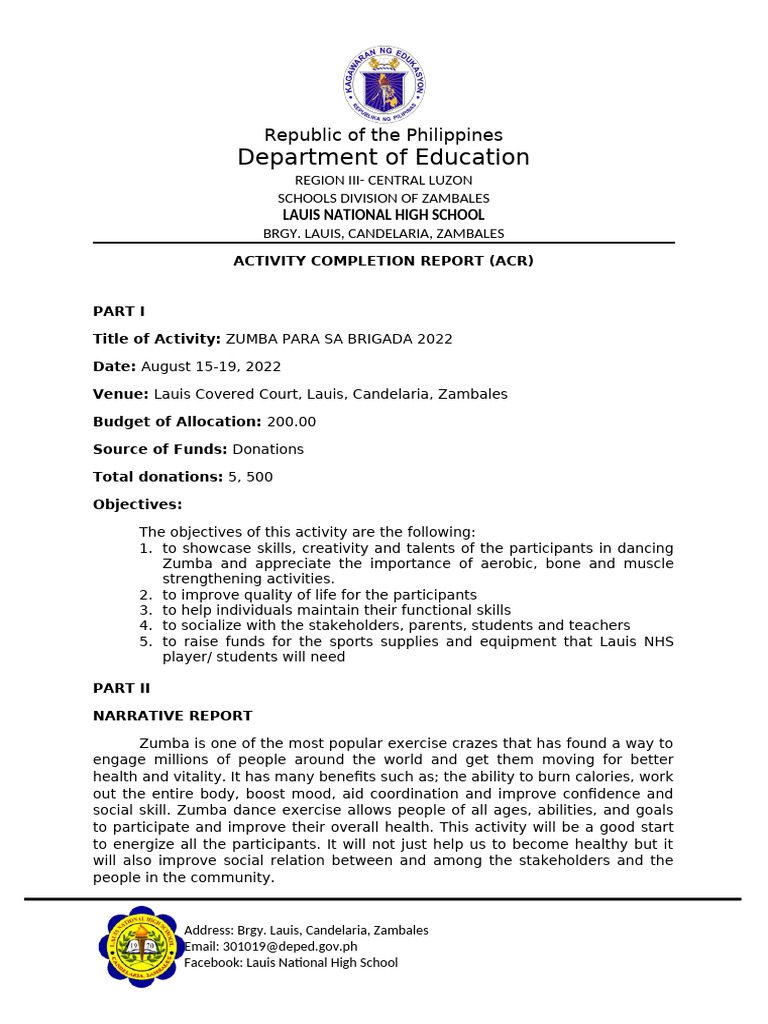 Zumba Para sa Brigada 2022 Report | PDF | Physical Exercise