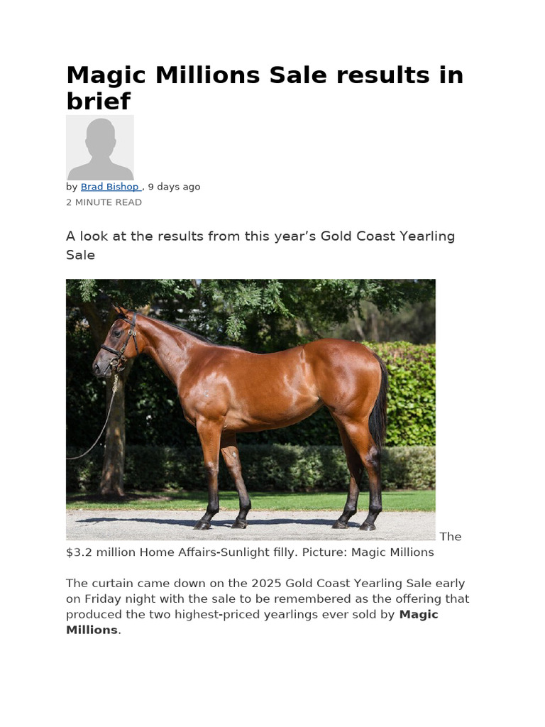 2025 Gold Coast Yearling Sale Results | PDF