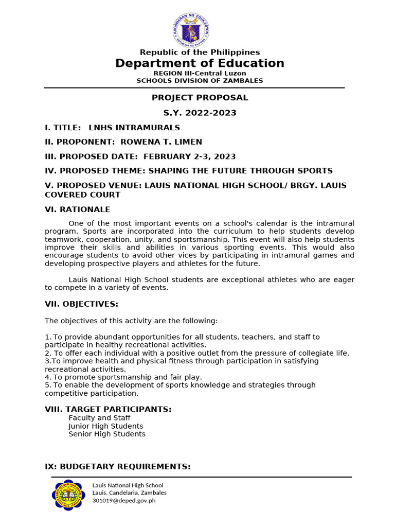 Proposal Lnhs Intrams 2023 | PDF | Sports