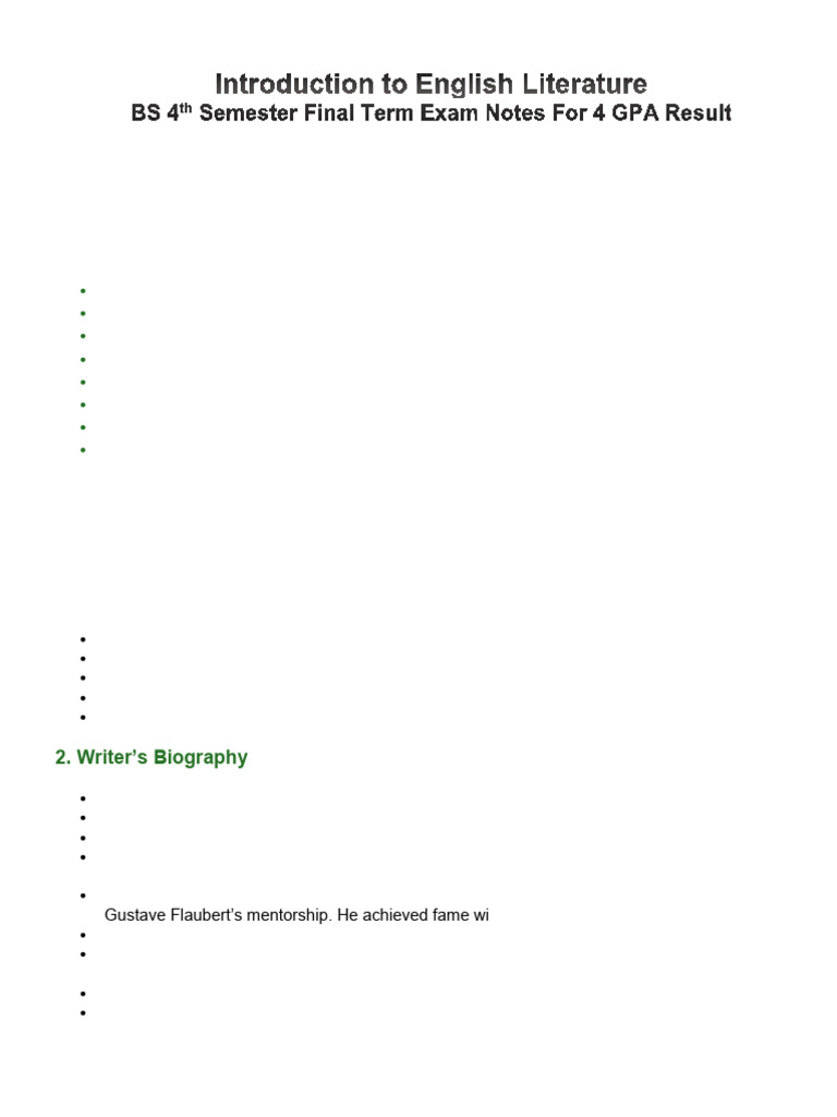 Introduction To English Literature 4th Final Term NOTES | PDF