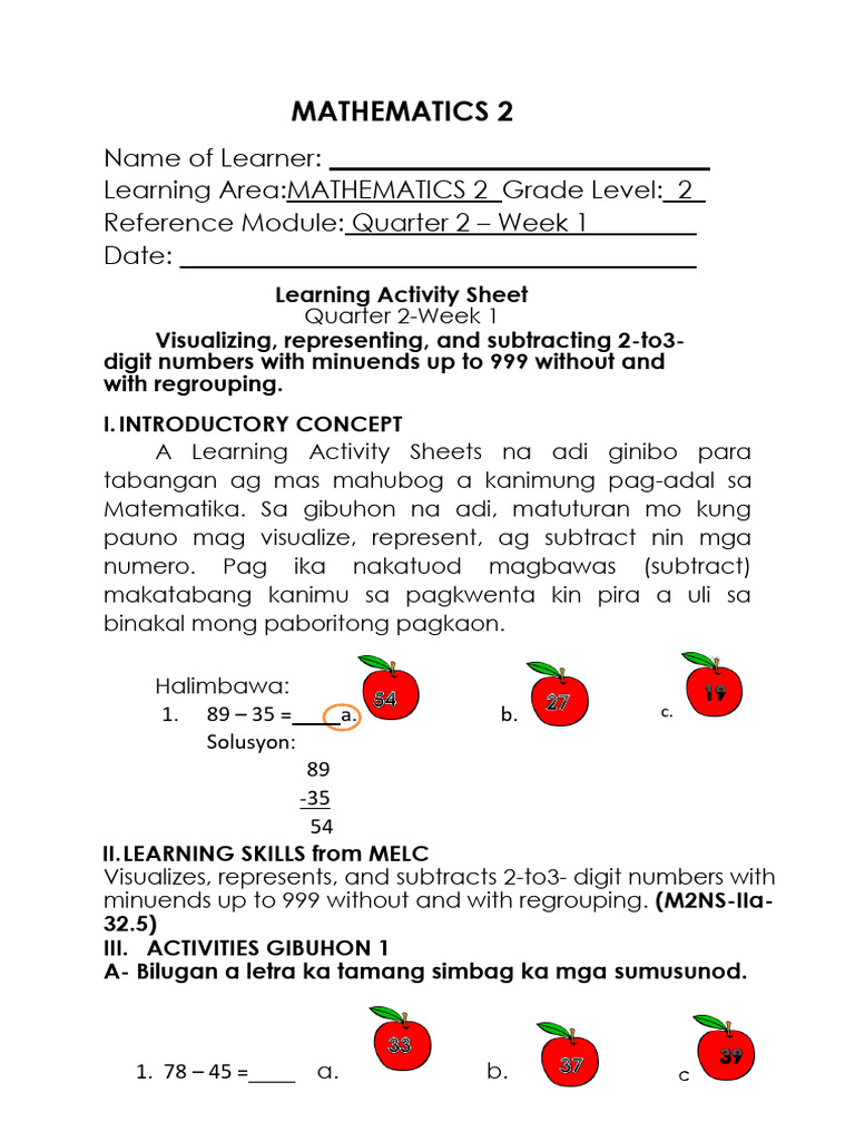 Math 2 Quarter2 Week 1 - LAS - RINCONADA | PDF