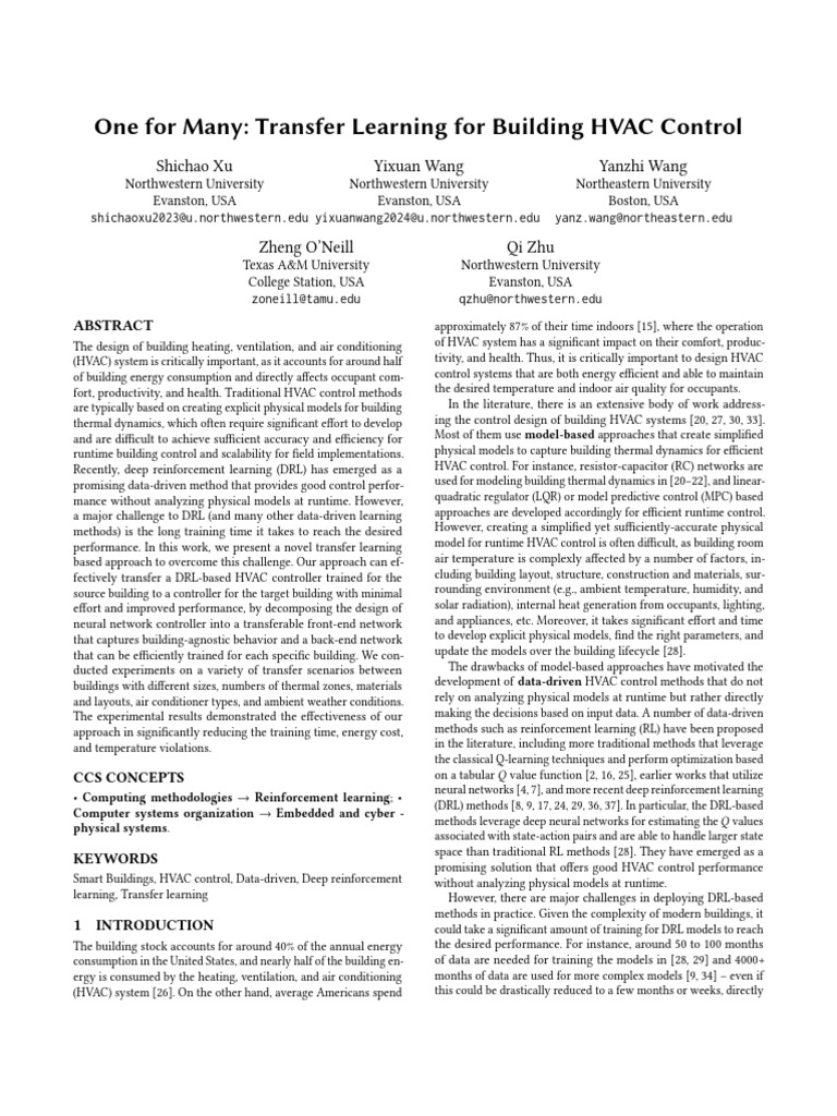 Transfer Learning for HVAC Control | PDF | Learning | Simulation