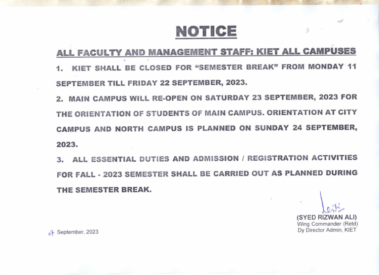Summer-2023 Semester Break Notice | PDF