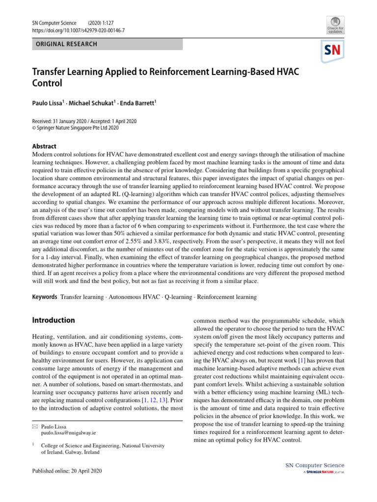 Transfer Learning Applied To Reinforcement Learning Based HVAC | PDF | Learning | Applied ...