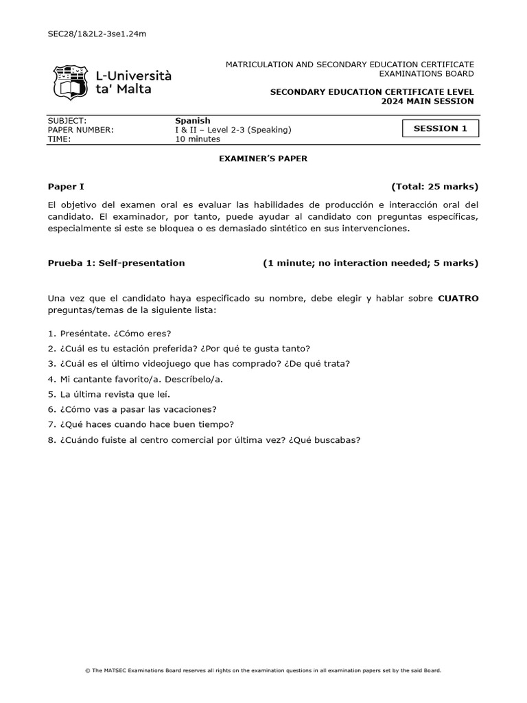 Spanish Sec May 2024 | PDF