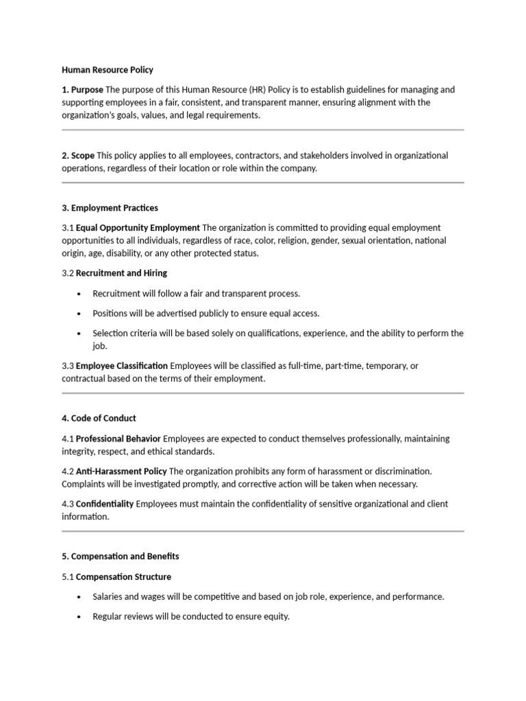 Human Resource Policy | PDF | Employment | Human Resources