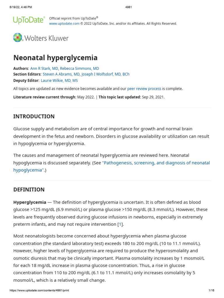 Neonatal Hyperglycemia | PDF | Hyperglycemia | Low Birth Weight