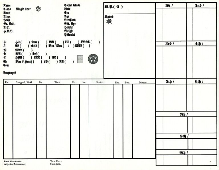 Player Sheet - Magic User | PDF