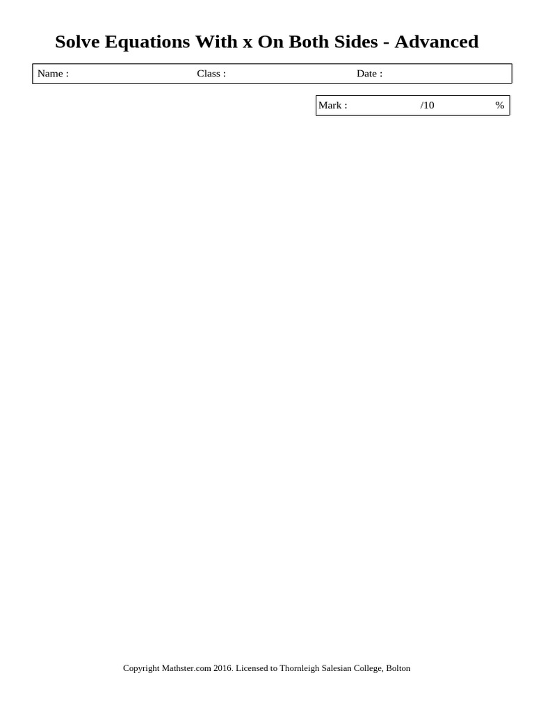 Solve Equations With x on Both Sides - Advanced - 3 | PDF