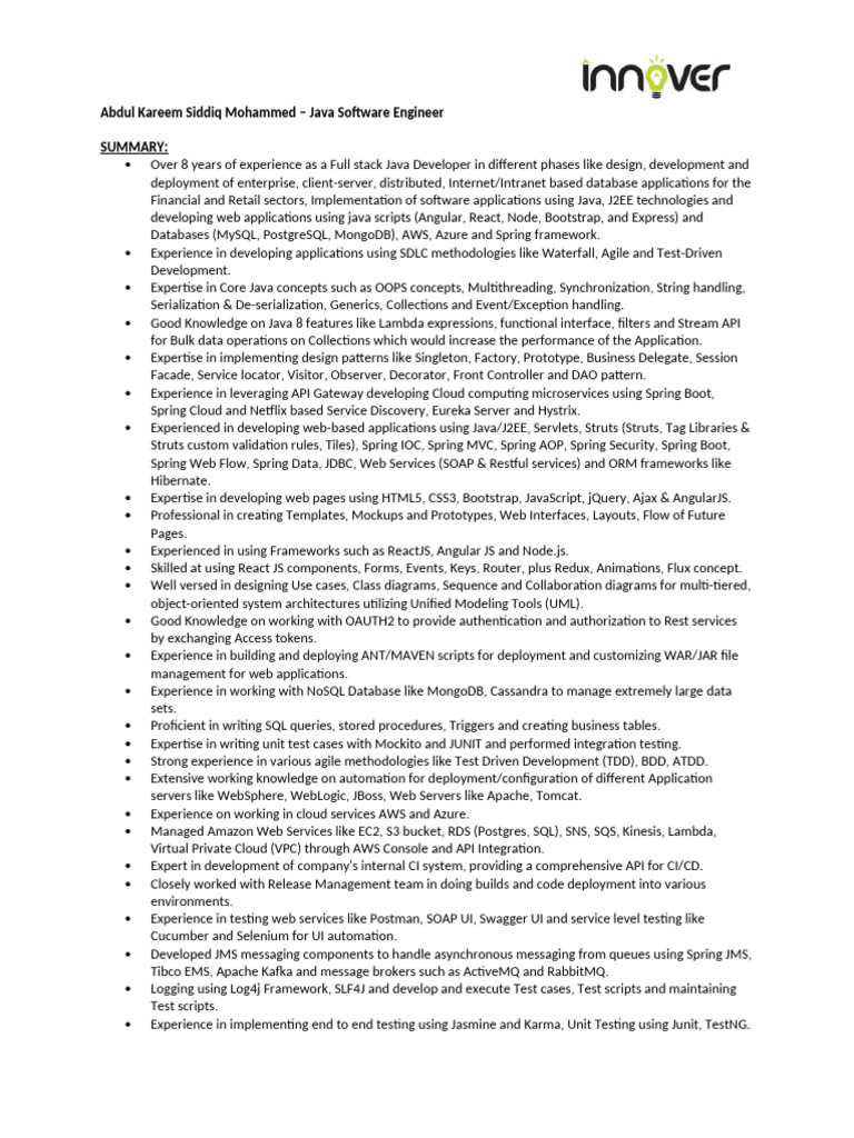 Abdul Kareem Siddiq Mohammed | PDF | Spring Framework | Angular Js