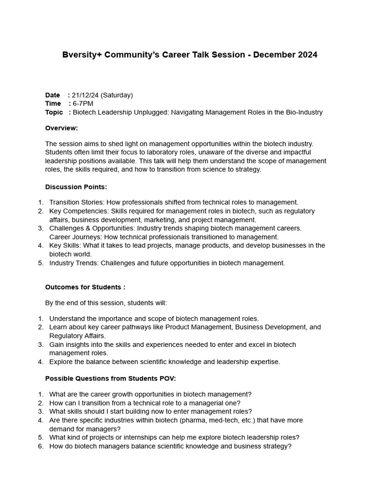 Career Talk - Overview | PDF