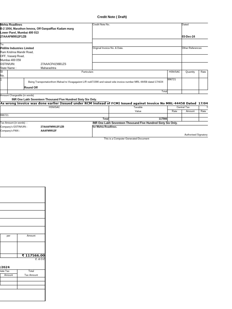 Credit Note Format 3dec | PDF