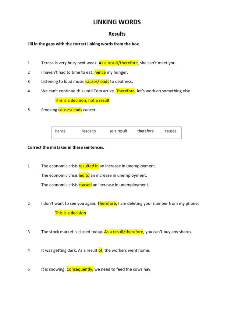 Answers 6 Linking Words | PDF