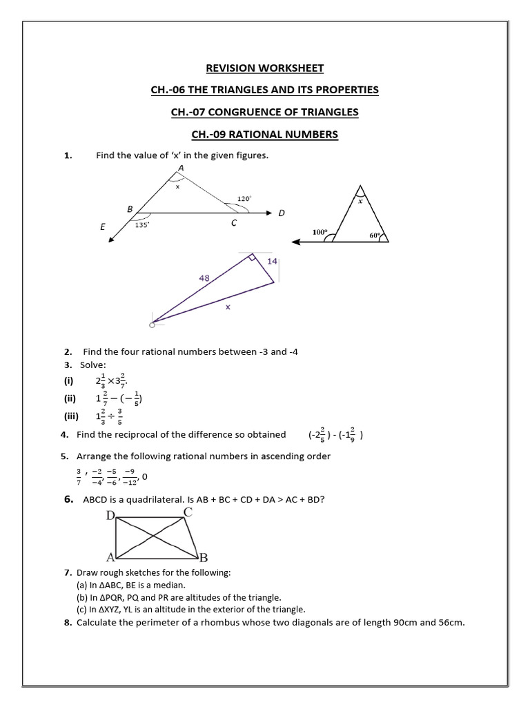 Triangles, Rational Numbers Class 8 | PDF