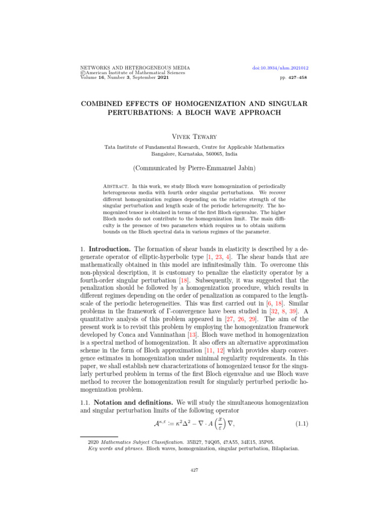 COMBINED EFFECTS OF HOMOGENIZATION AND SINGULAR__PERTURBATIONS | PDF | Operator (Mathematics ...