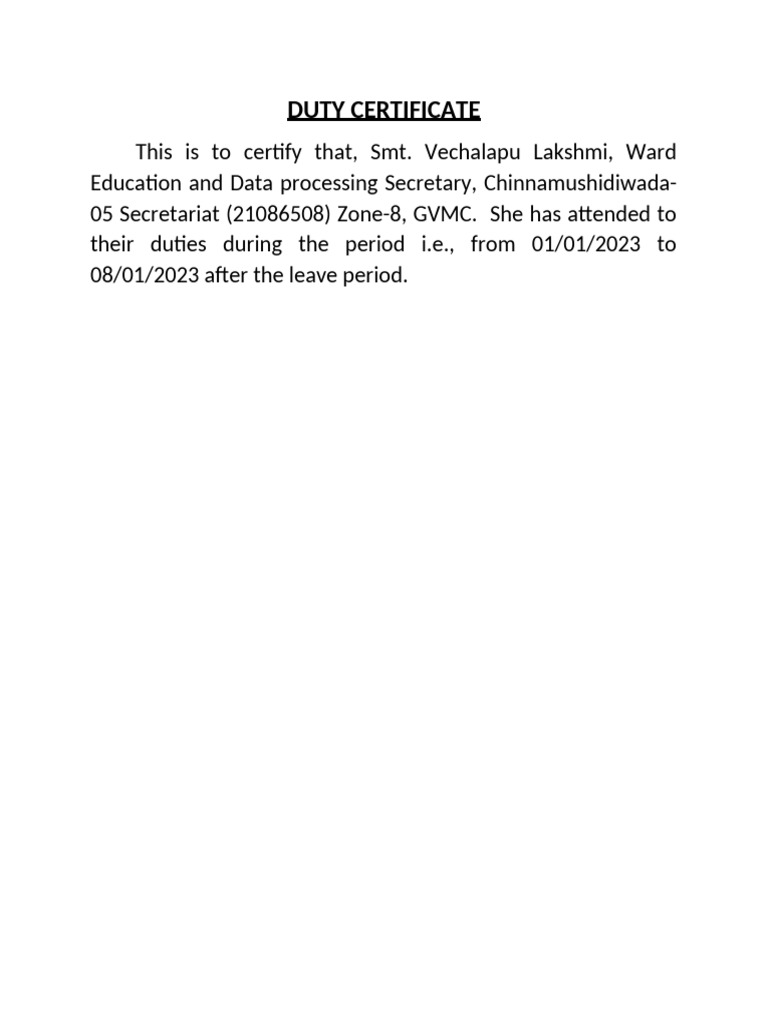 Duty Certificate Ps | PDF
