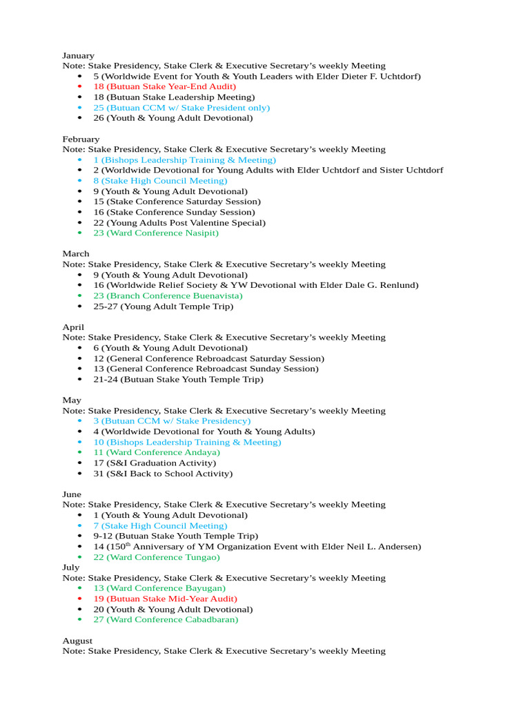 LDS Stake Events & Meetings Calendar | PDF | Latter Day Saint ...