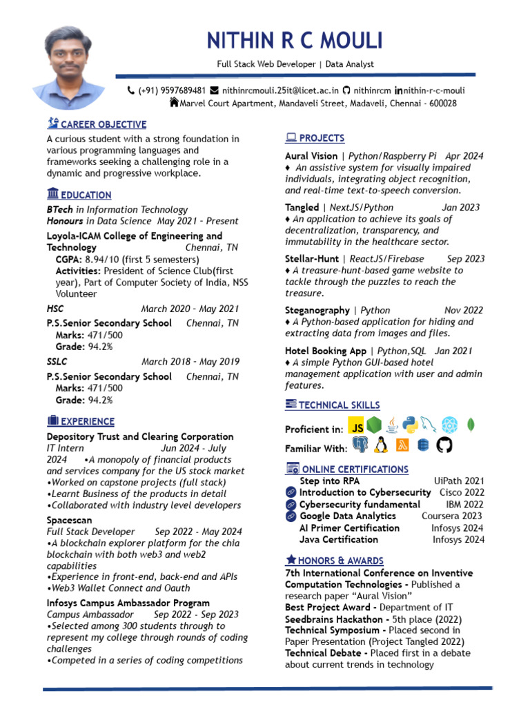 Nithin's CV | PDF | Information Technology | Computing