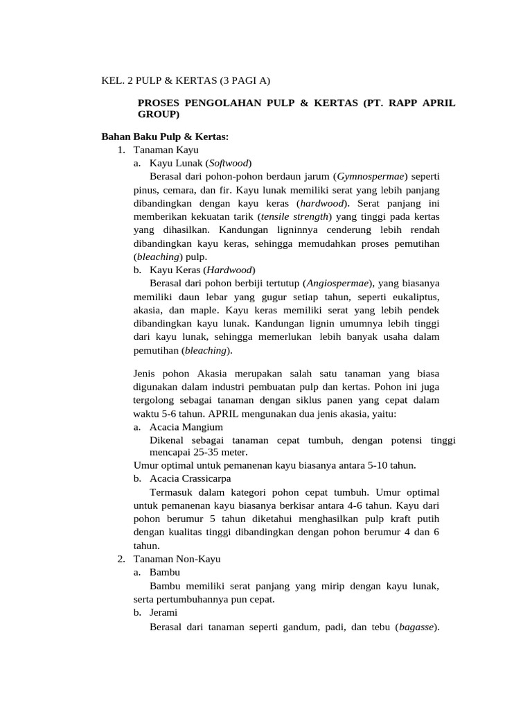 Proses Pengolahan Pulp dan Kertas RAPP | PDF