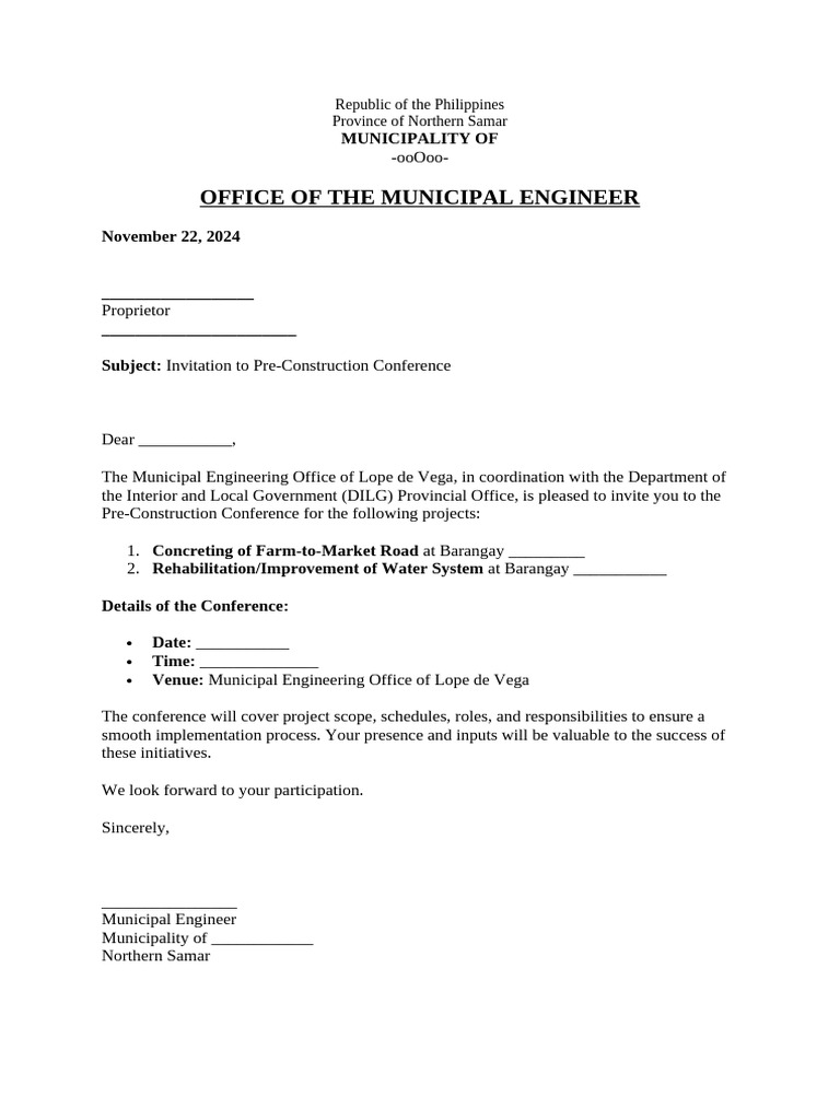 Pre-Construction Conference Invitation | PDF