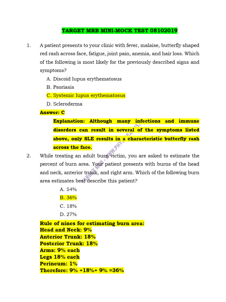 Target MRB Mini-Mock Test Overview | PDF | Burn | Wound