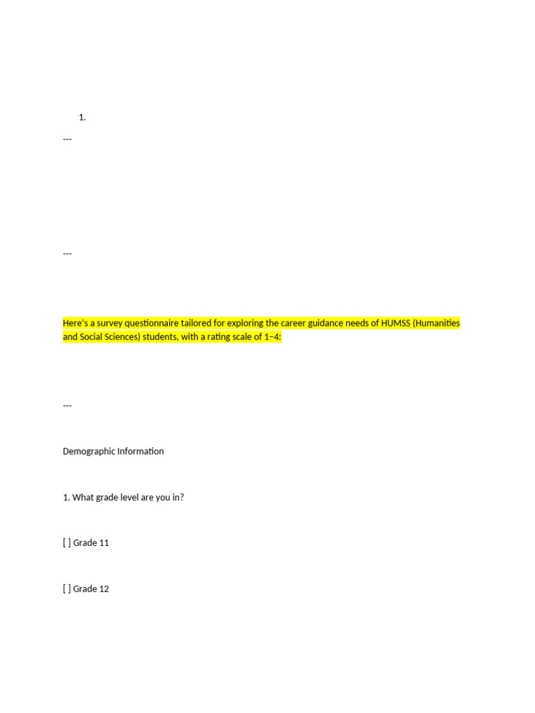 HUMSS Career Guidance Survey Questionnaire | PDF | Survey Methodology