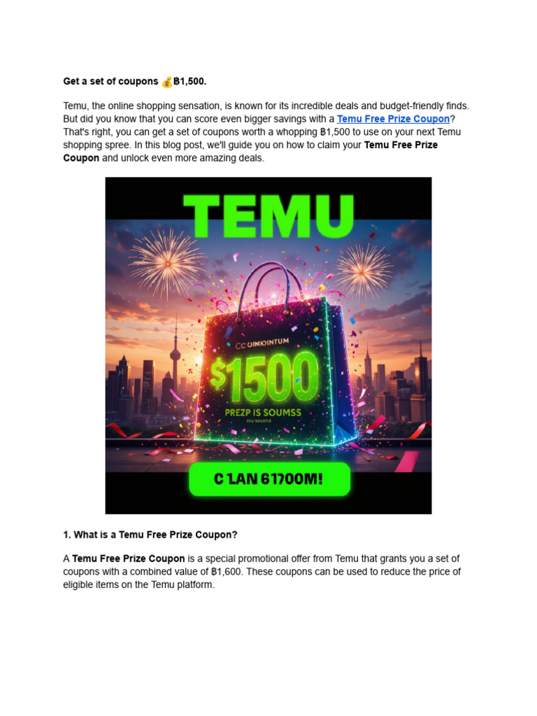 Temu Get a set of coupons ?฿1,500 | PDF