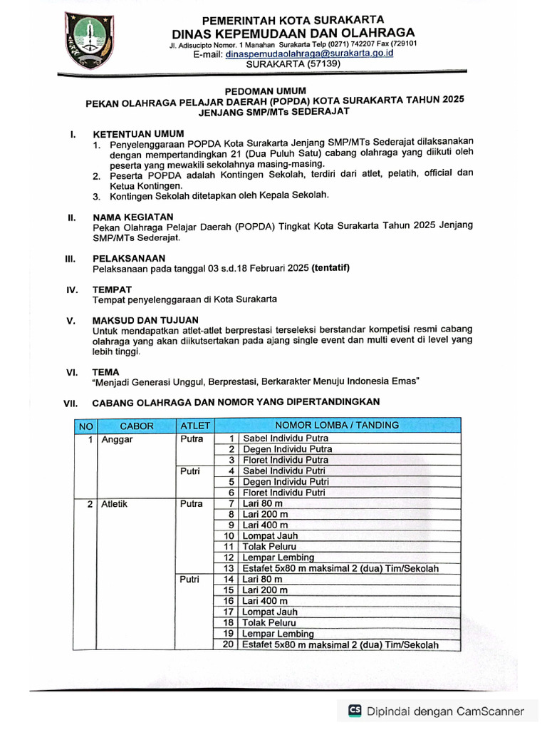 Pedoman Umum POPDA Kota 2025 SMP | PDF