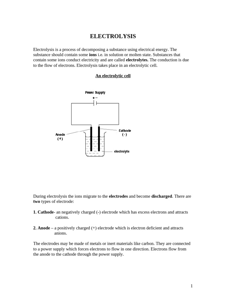 Electrolysis Basics for Students | PDF | Ion | Anode