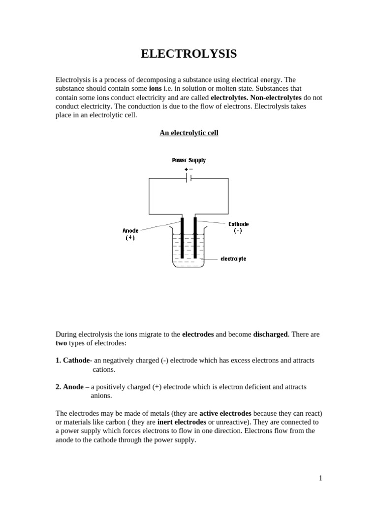 ELECTROLYSIS - Double Sci Notes | PDF | Ion | Anode