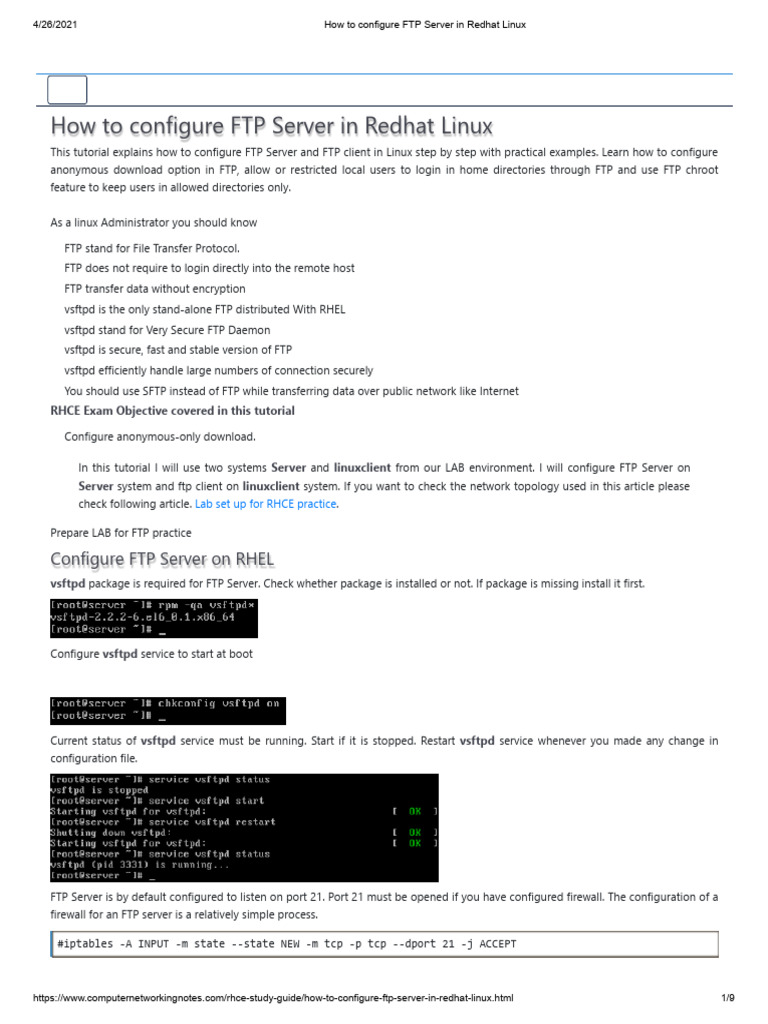How To Configure FTP Server in Redhat Linux | PDF | File Transfer Protocol | System Software