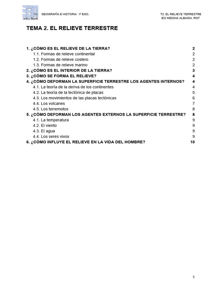 Relieve Terrestre para 1º ESO | PDF | Placas tectónicas | Temblores