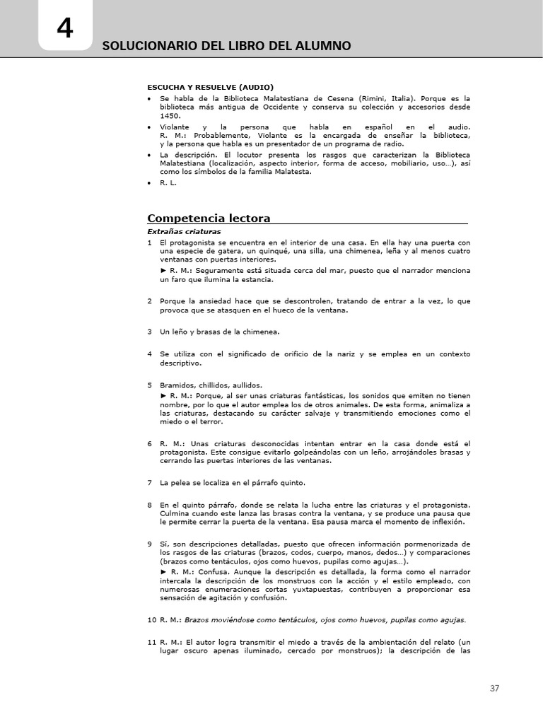 Solucionario Lengua 4º ESO Santillana Tema 4 | PDF | Predicado (Gramática) | Asunto (gramática)