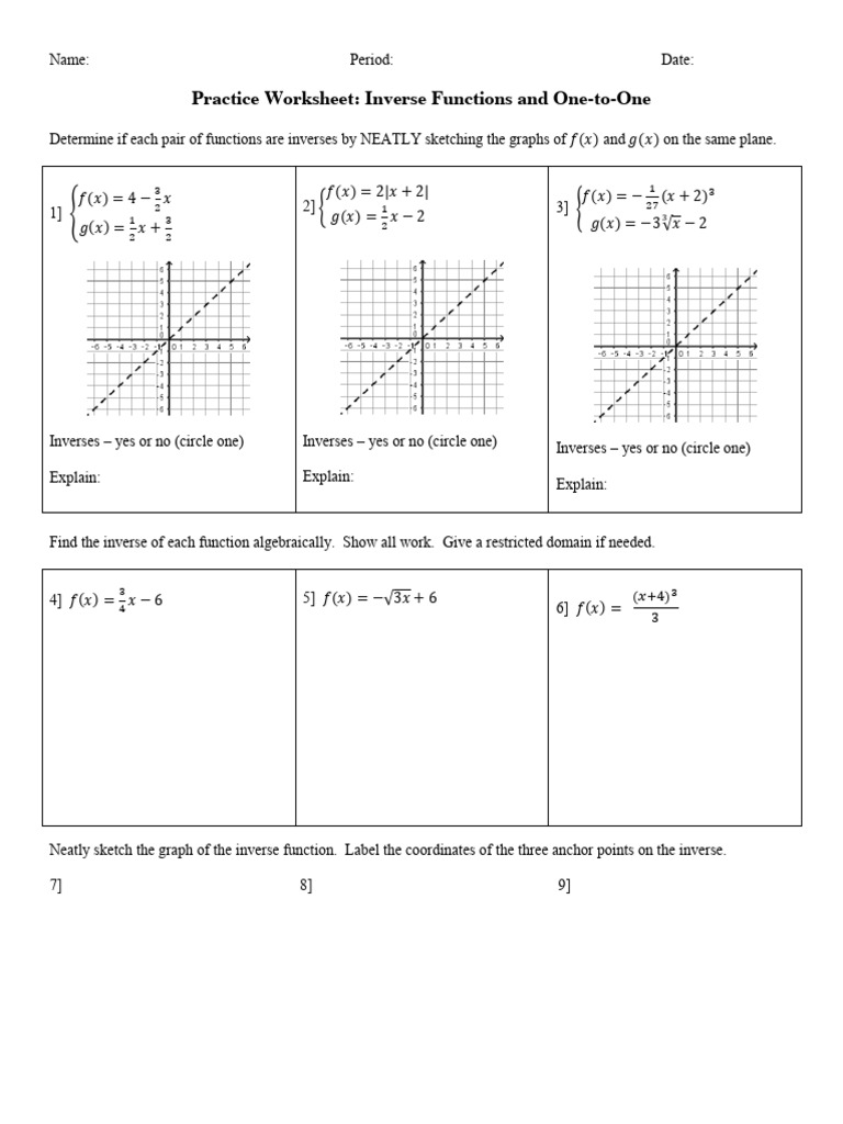 Unit12 - Inverse - Practice Inverses Graph and Alg A | PDF