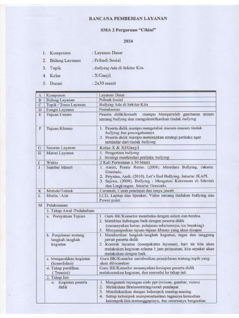 Rencana Pemberian Layanan BK | PDF