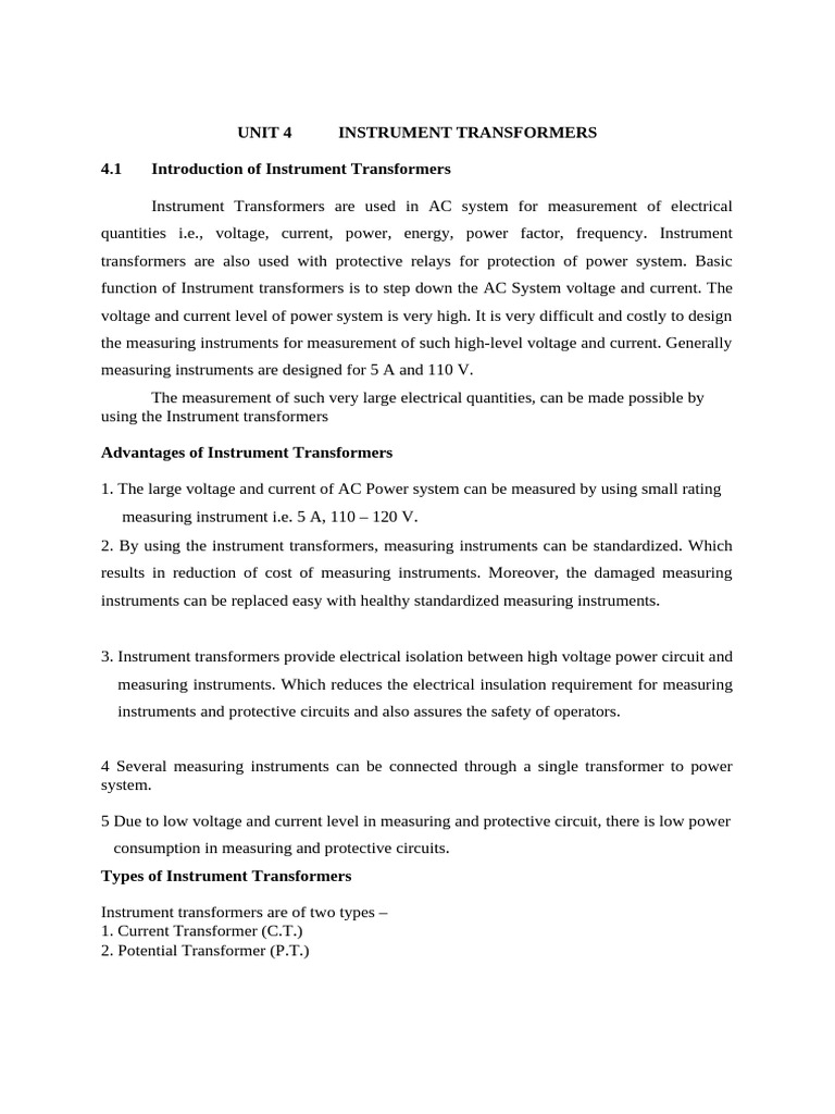 UNIT 4-INSTRUMENT TRANSFORMERS | PDF | Transformer | Alternating Current