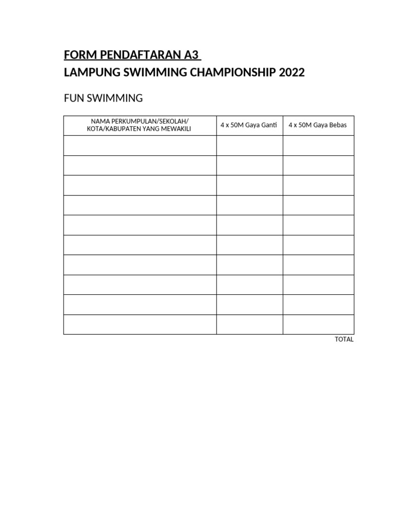 Hsc-Form Pendaftaran A3 Fun Swimming Final | PDF