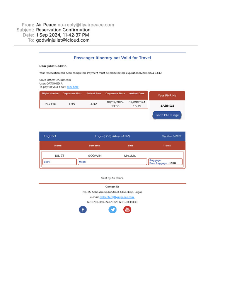 Reservation Confirmation | PDF