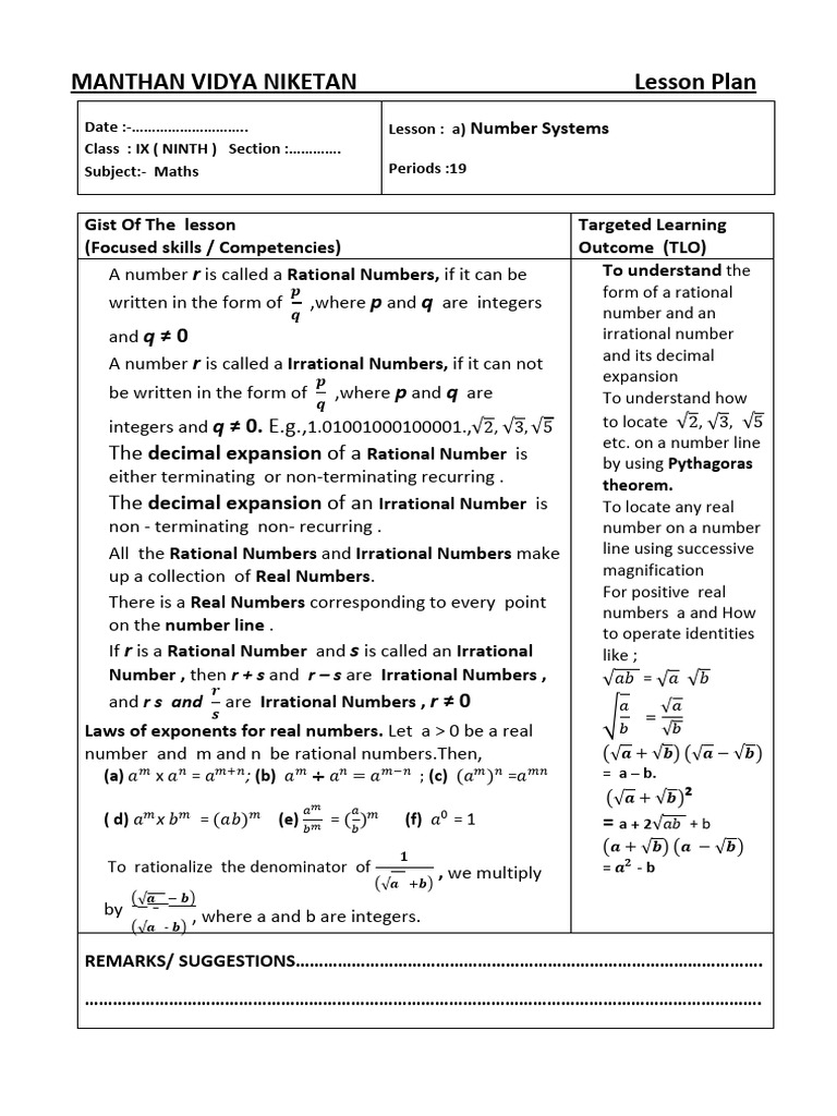 Class 9 Maths Lesson Plans Overview | PDF | Axiom | Cartesian ...