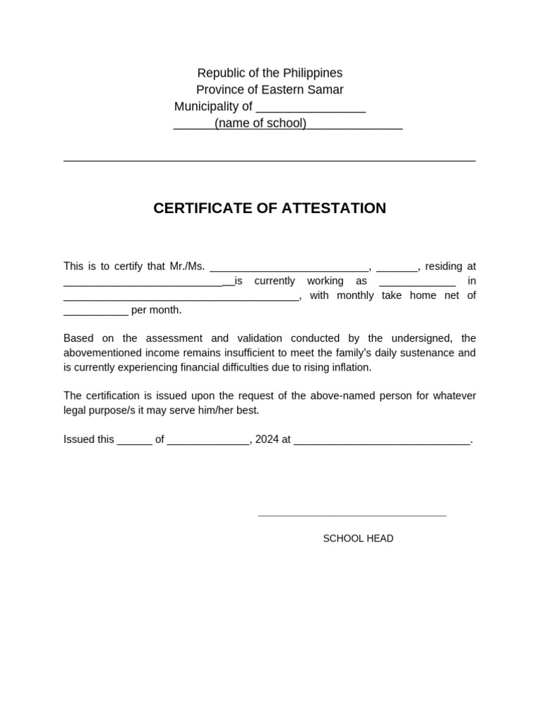 Certificate of Attestation Editable Form | PDF