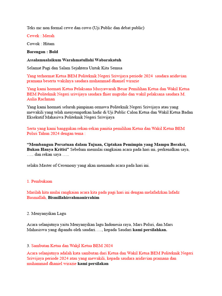 TEKS MC UJI PUBLIK DAN DEBAT PUBLIK Salinan | PDF