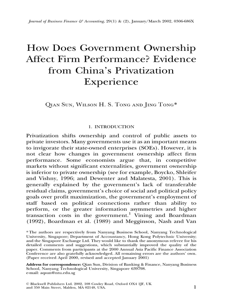 Sun et al (2002) | PDF | Privatization | Regression Analysis